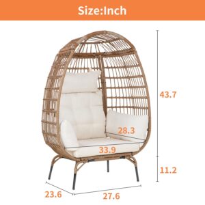 Wicker Patio Egg Chair Outdoor,Outdoor Furniture Chair,Rattan Papasan Chair with Removable Cushion Oversized Outdoor Egg Chair for Bedroom,Backyard,Living Room,Poolside,Patio,Hold up to 350 LBS,White