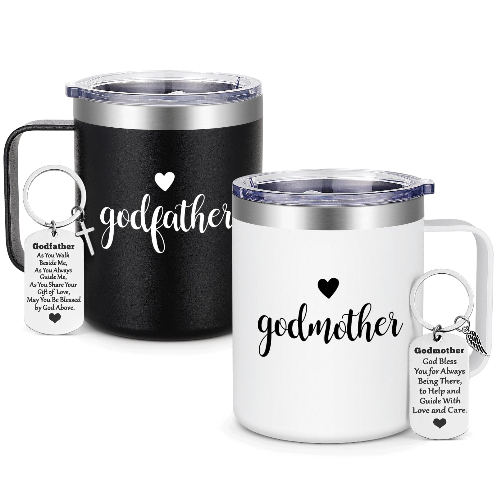 LiqCool Godparents Proposal Gift, Godmother & Godfather Mug Set with Keychain, Godparents Gift for Godmother Godfather, Will You be My Godparents Proposal, Christmas Baptism 12 Oz Black & White