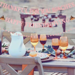 GEJ Happy Friendsgivng Banner,Thankful for You Banner,Girly Friendsgiving Party Decorations, Pink Friendsgiving Decorations,Thanksgiving Decorations Banner for Thanksgiving Friendsgiving Mantel