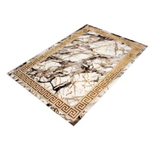 United Rugs 5x7 Beige Modern Marble Abstract Area Rug | Medium Pile, Non-Slip and Durable | Golden Borders with Leather Backing | Best Dining Room, Bedroom, Kitchen and Living Room Rug