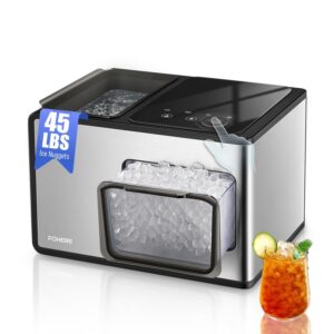 nugget ice maker countertop, 45lbs/24h, pebble ice maker with soft chewable ice, self cleaning sonic ice machine, stainless steel, touch screen, compact design for home office party - silver