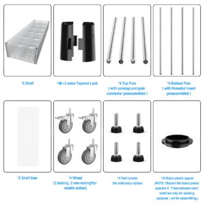 NSF Heavy Duty 6-Tier Metal Wire Shelving Unit - 6000lbs Capacity, Adjustable, with 5in Wheels/Leveling Feet and Shelf Liners - Ideal for Garage, Kitchen, and More - Chrome, 18"D x 60"L x 87.5"H