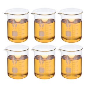 patikil 250ml low form glass beaker, 6 pack 3.3 borosilicate glass graduated printed scale measuring cups with spout for kitchen lab liquids