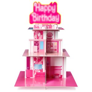 dsjuedui pink cupcake stand 3-tiered cardboard cake stand dessert table displays pink princess assemble cupcake tower holder cupcake tier for floral tea happy birthday party decor favors baby shower