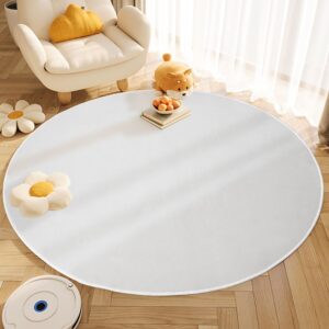 houseran round rug ivory 3ft circle rug non-slip washable easy care chair mat area rug carpet for bedroom living room office dining room dorm