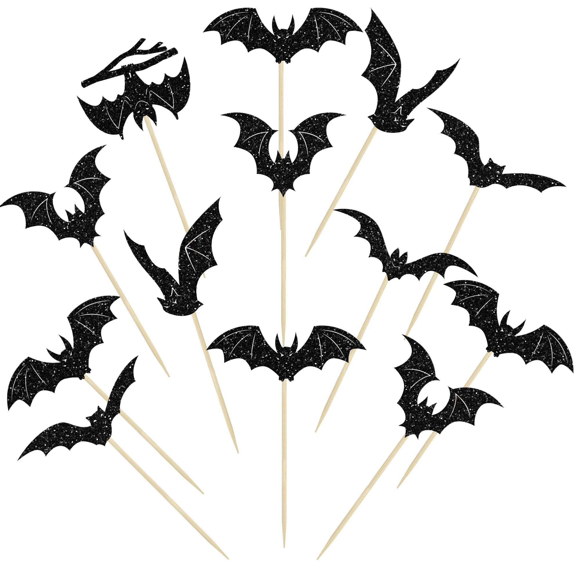 Gyufise 24Pcs Halloween Bat Cupcake Toppers Black Glitter Bat Halloween Cupcake Picks for Halloween Theme Baby Shower Kids Birthday Party Cake Decorations Supplies