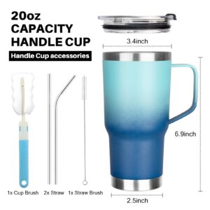 GUDEMAO 20 oz Tumbler with Handle, Stainless Steel Insulated Tumbler with Lid and Straw, Double Wall Vacuum Insulated Coffee Mug Tumbler,Insulated Coffee Thermal Cup for Cold and Hot(Light Dark Blue)