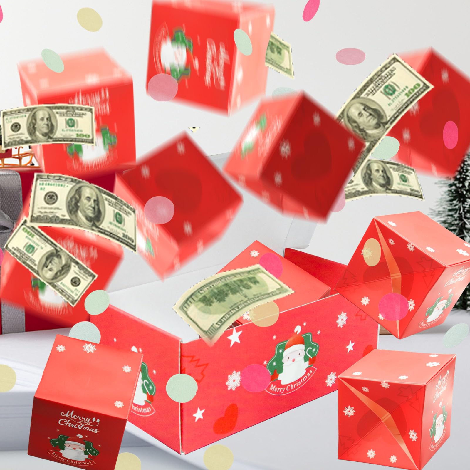 Surprise Gift Box Explosion for Money, Merry Christmas Surprise Box Gift Box Explosion Box with Confetti, Christmas Boxes Explosion Gift Box Cash Money Gift Boxes for Presents, 10 Bouncing Boxes,Red