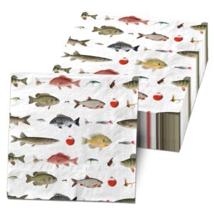 fish birthday party decorations - 40pcs gone fishing party napkins disposable fish theme napkins for boy girl baby shower,under the sea,gone fishing birthday party supplie…