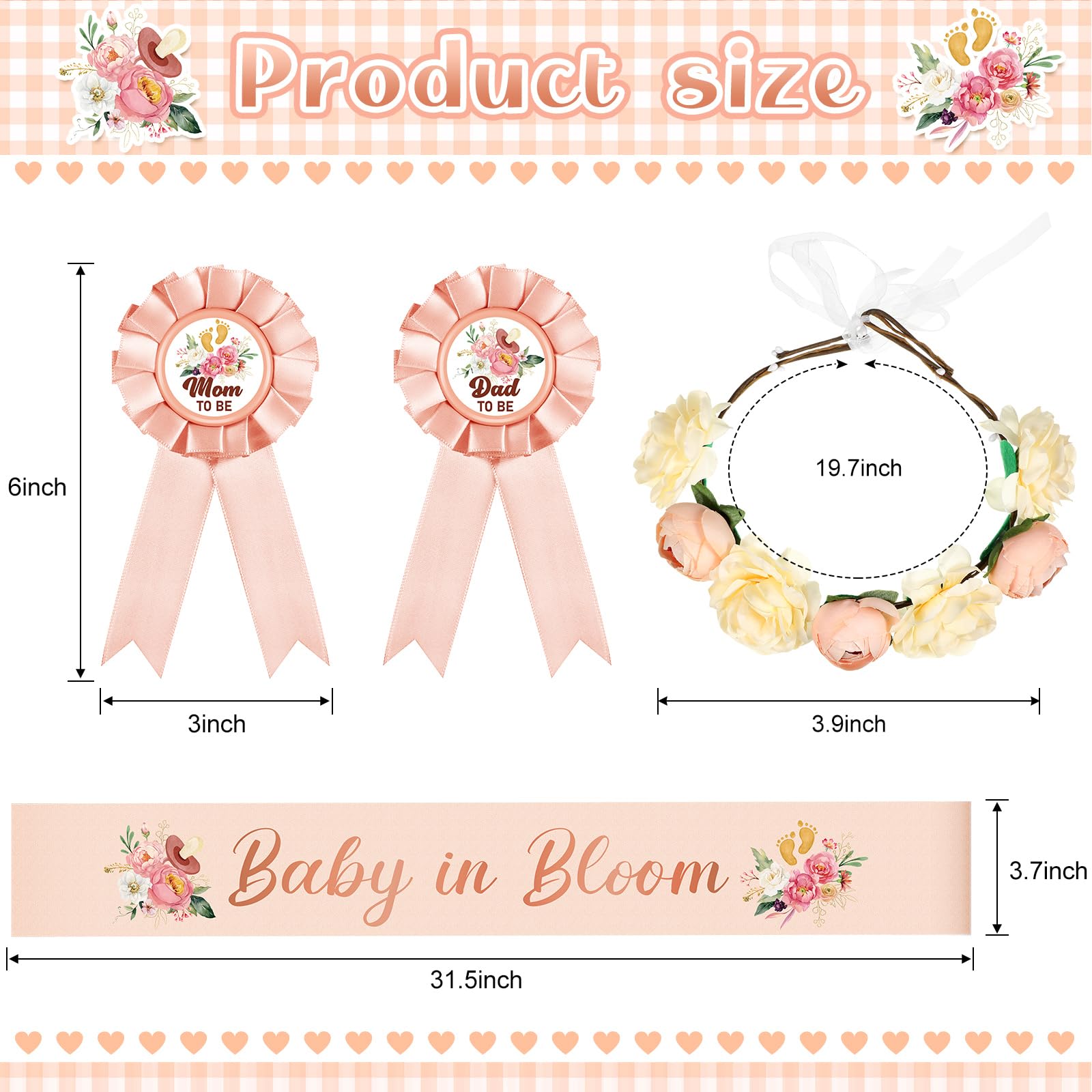 Ceenna Baby in Bloom Baby Shower Sash Mom to Be Sash and Dad to Be Pin Flower Crown for Gender Reveals Party Baby Shower Party Favors Decorations for Boys Girls Pregnancy Props Gift