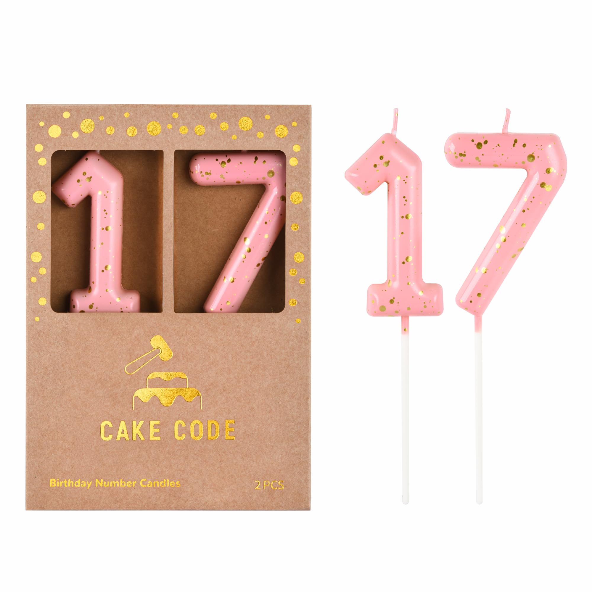 CAKE CODE 2.76 Inch Classical Pink Gold 17 Number Birthday Candles, Gold Number Candles, Cake Number Candles, Party Celebration