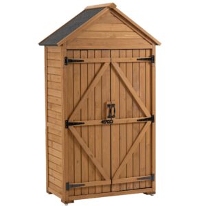 campfun storage shed outdoor waterproof, outdoor storage cabinet wooden with waterproof, garden&pool storage closet with removable shelf and latch, tool shed outside patio backyard lawn, natural+m