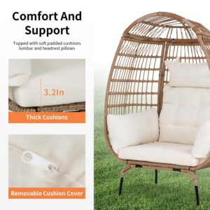 Wicker Patio Egg Chair Outdoor,Outdoor Furniture Chair,Rattan Papasan Chair with Removable Cushion Oversized Outdoor Egg Chair for Bedroom,Backyard,Living Room,Poolside,Patio,Hold up to 350 LBS,White