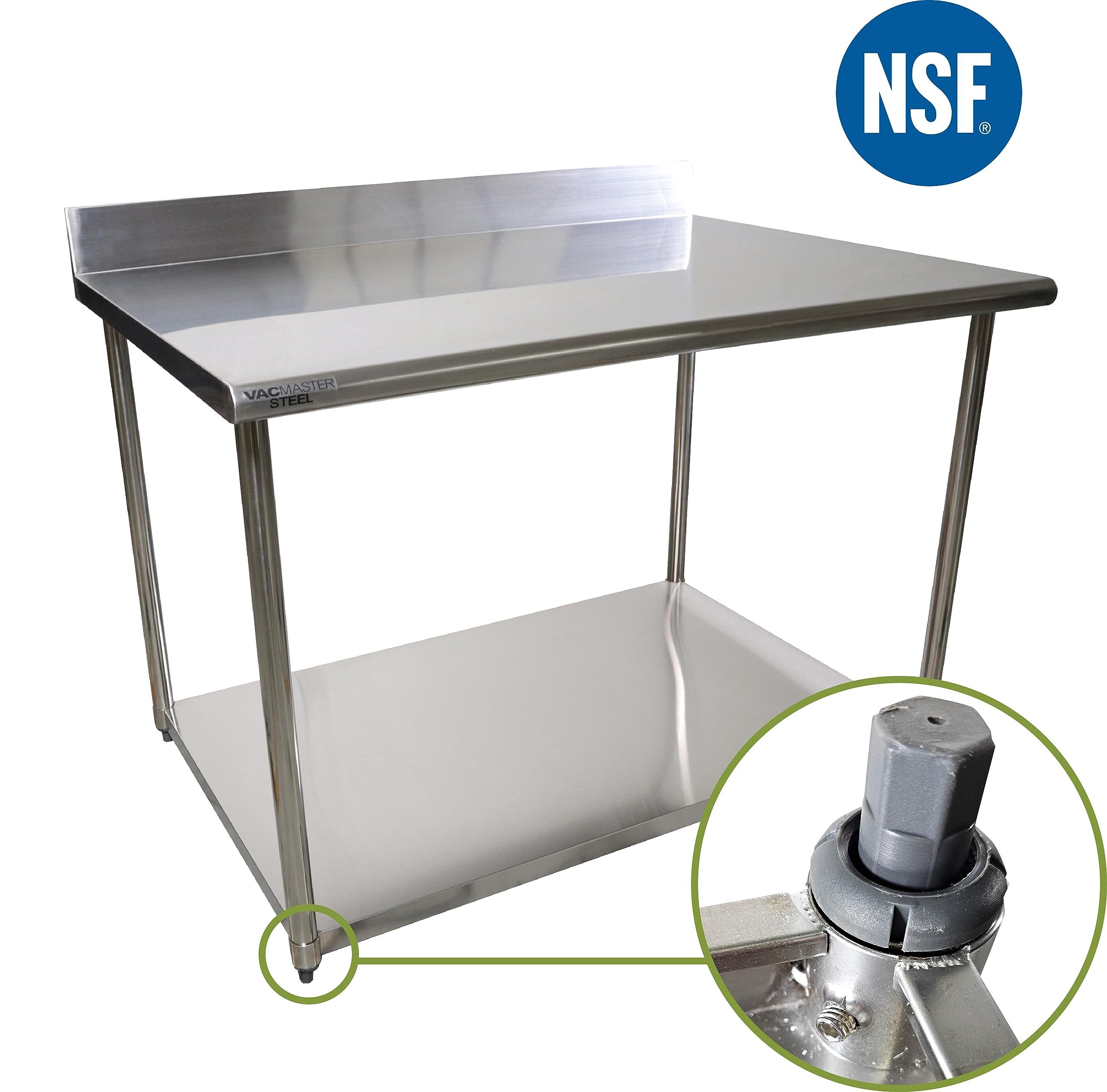 Vacmaster 36" x 48" Stainless Steel Workstation & Prep Tables with Adjustable Under-Shelf, Heavy Duty NSF Commercial Tables for Restaurant, Hotels, Lodges, and Home