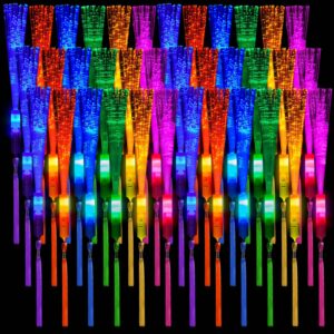 skylety 36 pack fiber optic wands glow wands led light up wand bulk flashing sticks with included batteries for birthday wedding carnival concerts party favors (bright color)