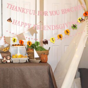 GEJ Happy Friendsgivng Banner,Thankful for You Banner,Girly Friendsgiving Party Decorations, Pink Friendsgiving Decorations,Thanksgiving Decorations Banner for Thanksgiving Friendsgiving Mantel