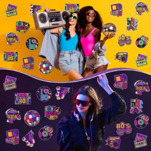 Seajan 60 Pcs Back to The 80s Party Decoration Cutouts Accents Retro 1980s Hip Hop Cutouts Radio Roller Skating Cassette Tape Cutouts Throwback Birthday Party Neon Party Rock Hippie Party Supplies