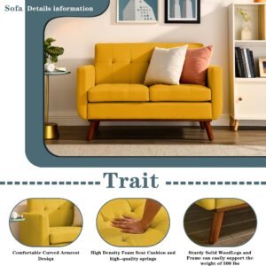 ECLYL Double Sofa, Modern Decoration Living Room Love Seat Sofa Simple and Atmospheric, Button Plush Soft Cushion Love Seat Furniture, Easy to Install Bedroom Small Sofa (Yellow)