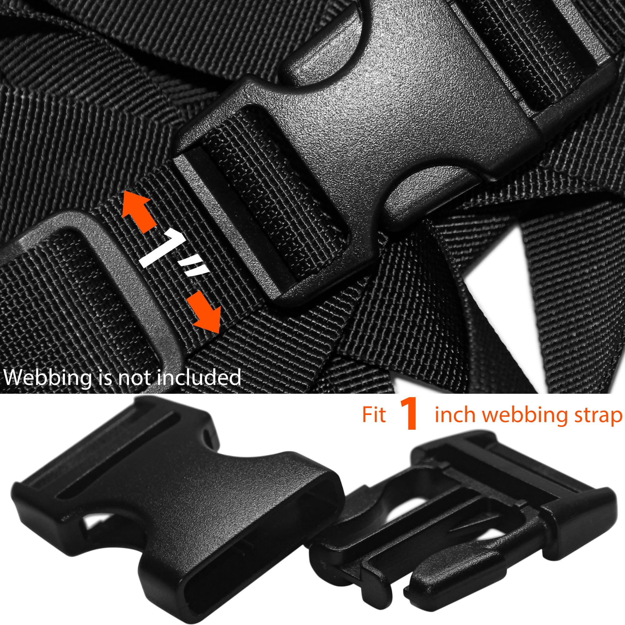 HISUNTEC Buckles for 1" Straps: 6 set Side Release Buckle and 12 pcs Tri-Glide Sliders Fit 1 inch (25 mm) Wide Nylon Webbing, Plastic Snap Clip Quick Fasteners Replacement Heavy Duty Dual Adjustable