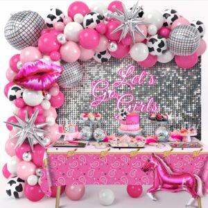 keleno 110 disco cowgirl party decorations birthday supplies pink balloons garland arch kit horse disco ball kiss foil balloons sequin backdrop tablecloth girl western bachelorette bridal party decor