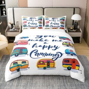 erosebridal camper 100% cotton duvet cover king,kids girls boys happy camping bedding set,cartoon car comforter cover,colorful rustic farmhouse quilt cover with 2 pillowcases bedroom decor