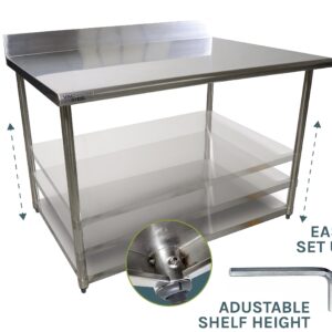 Vacmaster 36" x 48" Stainless Steel Workstation & Prep Tables with Adjustable Under-Shelf, Heavy Duty NSF Commercial Tables for Restaurant, Hotels, Lodges, and Home