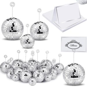 maitys 60 pcs disco ball table number holder with swirl wire and place cards party favor table decoration place card stand silver table number stand name card photo picture holder wedding birthday