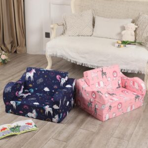 MOMCAYWEX Rainbow Unicorn Kids Sofa, 2-in-1 Kids Couch Fold Out, Convertible Sofa to Bed for Girls and Boys