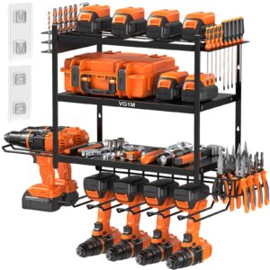 vg1m power tool organizer wall mount,drill storage rack wall mount,4 layers cordless drill holder,6 drill holder wall mount and garage racks for storage,iron,black