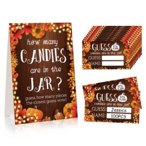 facraft guess how many candies are in the jar 50pcs fall pumpkin baby shower candies guessing game cards for thanksgiving fall halloween bridal shower baby shower party game favor supplies decorations