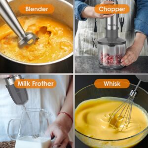 FUNAVO.vo Immersion Blender, 1000W Anti-scratch 5-in-1 Hand Blender, Upgraded 12 Speed Stainless Steel Blade Stick Blender with Turbo Mode, 20oz Beaker, 17oz Chopping Bowl, Whisk, BPA-Free