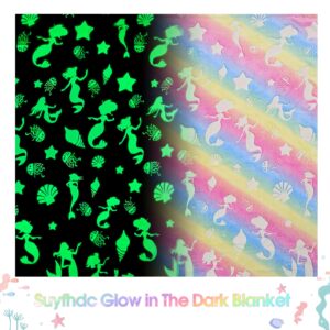 Suyfhdc Glow in The Dark Blanket for Girls, Mermaid Blanket for Girls 4 5 6 7 8 9,Mermaid Toys for Girls,Soft Warm Furry Kids Throw Blanket,Birthday, Christmas, 50x60 Inches