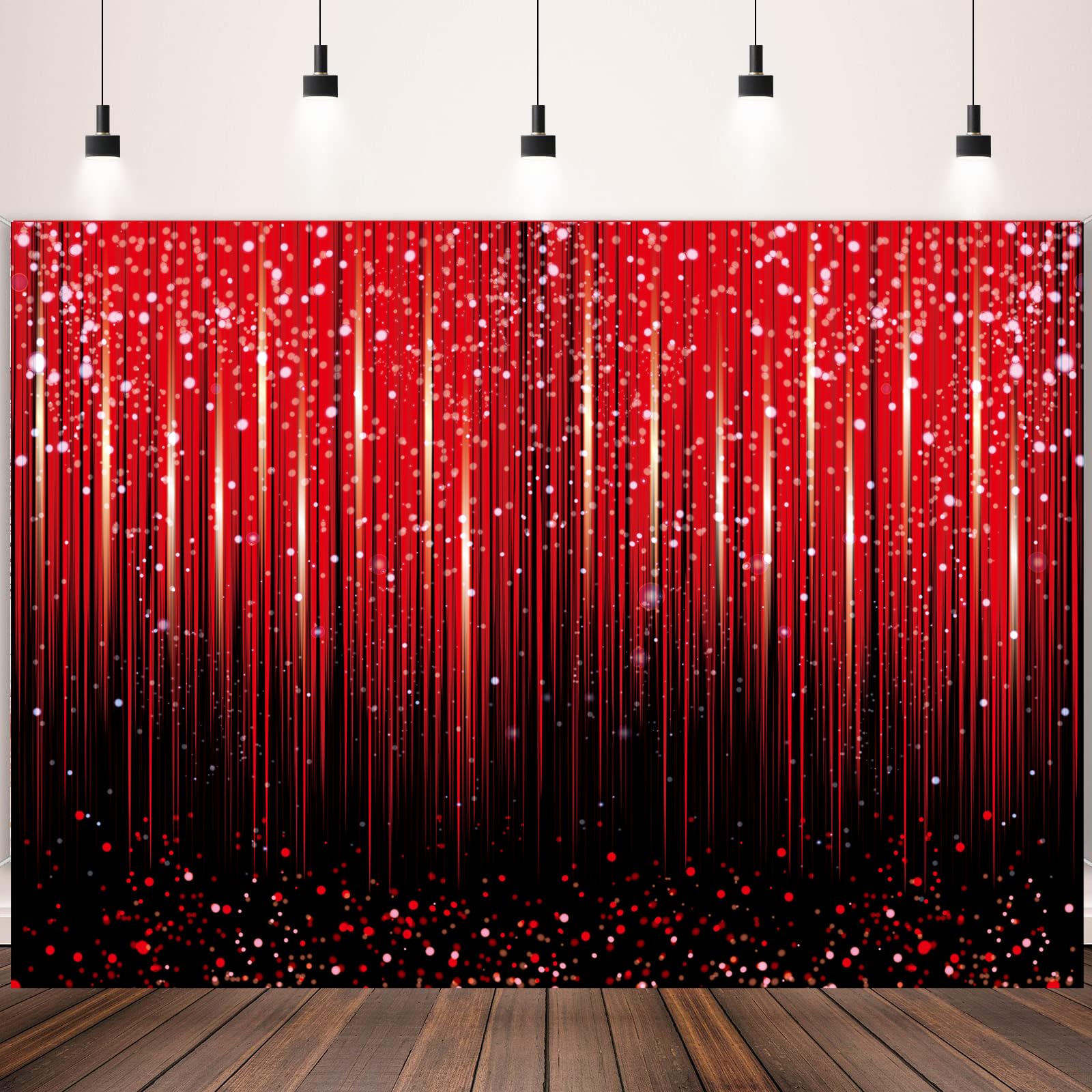 Red Glitter Backdrop for Photography Black and Red Bokeh Sequin Spots Birthday Party Background Baby Shower Winter Christmas New Year Party Decorations Photo Props