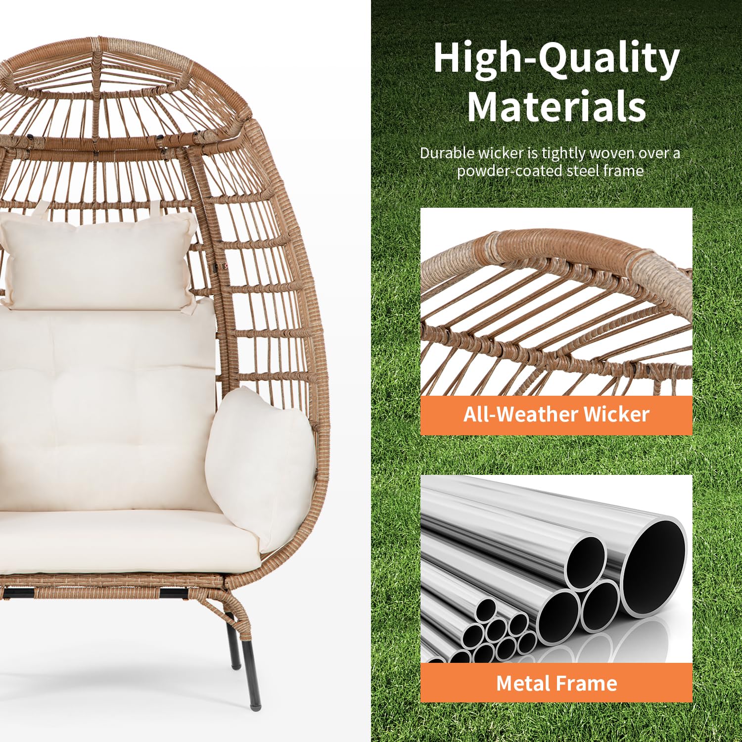 Wicker Patio Egg Chair Outdoor,Outdoor Furniture Chair,Rattan Papasan Chair with Removable Cushion Oversized Outdoor Egg Chair for Bedroom,Backyard,Living Room,Poolside,Patio,Hold up to 350 LBS,White