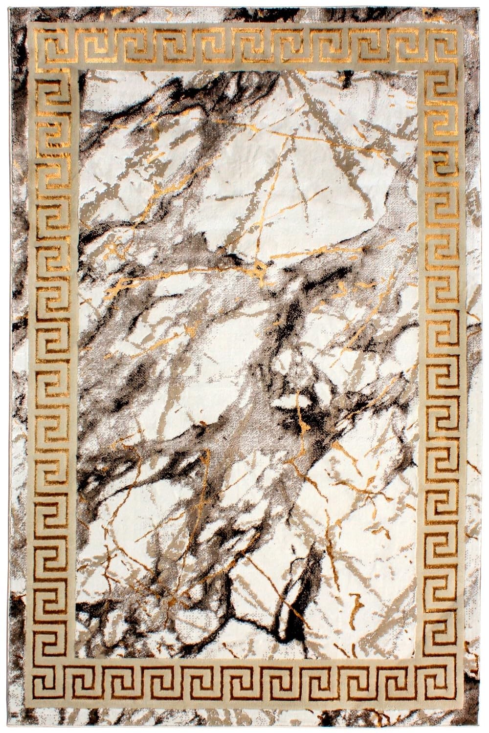 United Rugs 5x7 Beige Modern Marble Abstract Area Rug | Medium Pile, Non-Slip and Durable | Golden Borders with Leather Backing | Best Dining Room, Bedroom, Kitchen and Living Room Rug