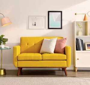 eclyl double sofa, modern decoration living room love seat sofa simple and atmospheric, button plush soft cushion love seat furniture, easy to install bedroom small sofa (yellow)