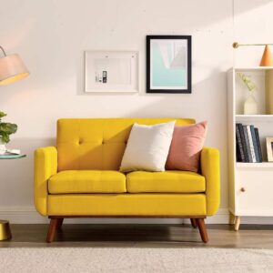 ECLYL Double Sofa, Modern Decoration Living Room Love Seat Sofa Simple and Atmospheric, Button Plush Soft Cushion Love Seat Furniture, Easy to Install Bedroom Small Sofa (Yellow)