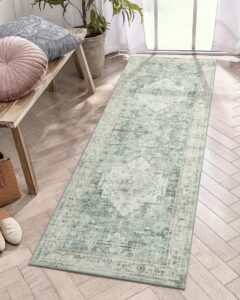 livebox washable kitchen runner rug 2x6- boho hallway rug runner long entryway rug, low-pile accent rug for bedroom, non-slip soft carpet runner throw rug for bathroom laundry room, sage green