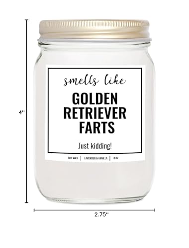 YouNique Designs Smells Like Golden Retriever Farts 8oz Soy Candle - Dog Farts Candle Gifts for Golden Retriever Lovers - Golden Retriever Gifts for Women, Men, Dog Lovers (Lavender & Vanilla)