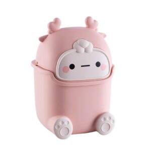 mini trash can, cute cartoon mini wastebasket trash can with swing lid reusable plastic small wastebasket tiny desktop waste garbage bin(pink)