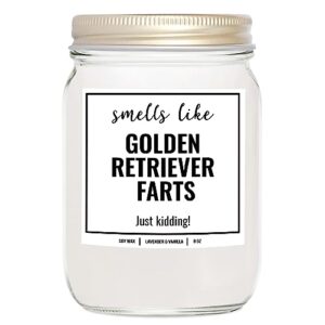 younique designs smells like golden retriever farts 8oz soy candle - dog farts candle gifts for golden retriever lovers - golden retriever gifts for women, men, dog lovers (lavender & vanilla)