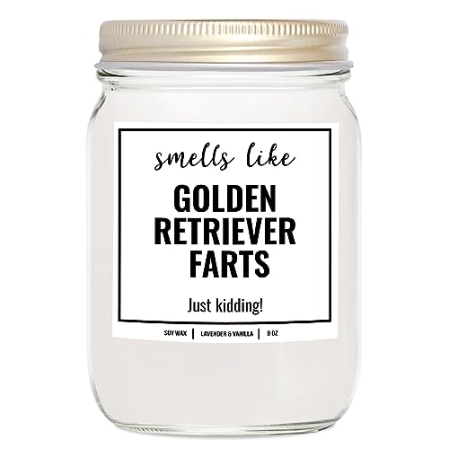 YouNique Designs Smells Like Golden Retriever Farts 8oz Soy Candle - Dog Farts Candle Gifts for Golden Retriever Lovers - Golden Retriever Gifts for Women, Men, Dog Lovers (Lavender & Vanilla)