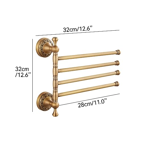 Swivel Towel Rack for Bathroom, Antique Bronze Folding 4 Arms Hand Towel Bars Towel Hanger for Laundry, Wall Mount Storage Space Saving,Pattern Carving Design