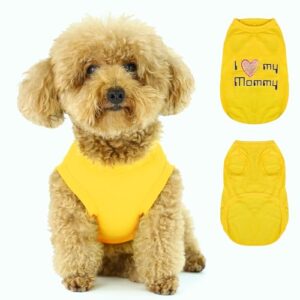 paiaite expressive pet vest: sleeveless dog shirt with 'i love my mommy' slogan, ideal for chihuahuas, poodles, yorkies, and more - adorable design, ultimate comfort, easy maintenance! yellow small