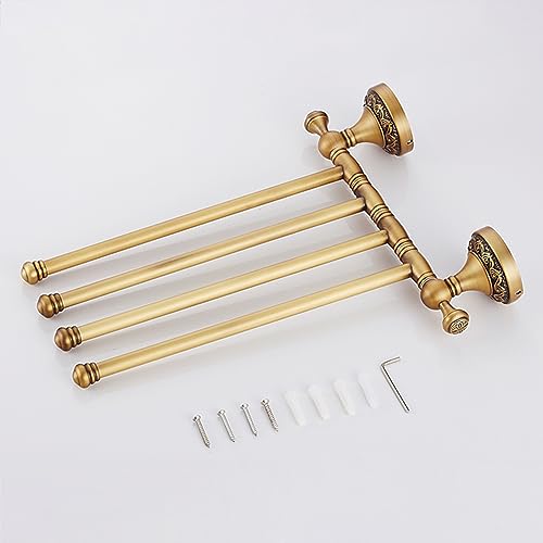 Swivel Towel Rack for Bathroom, Antique Bronze Folding 4 Arms Hand Towel Bars Towel Hanger for Laundry, Wall Mount Storage Space Saving,Pattern Carving Design