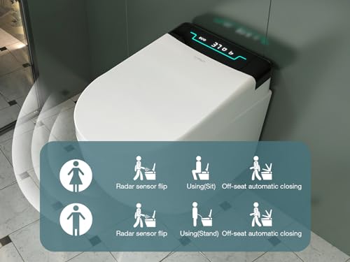 MEJE #001U-Electronic Bidet Seat for Elongated Toilets with Remote Control, Temperature Display Heated Toilet Seat,Auto Open and Close,Warm Air Dryer and Temp Controlled Wash Functions (White)