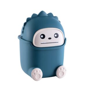 mini trash can, cute cartoon mini wastebasket trash can with swing lid reusable plastic small wastebasket tiny desktop waste garbage bin(navy blue)