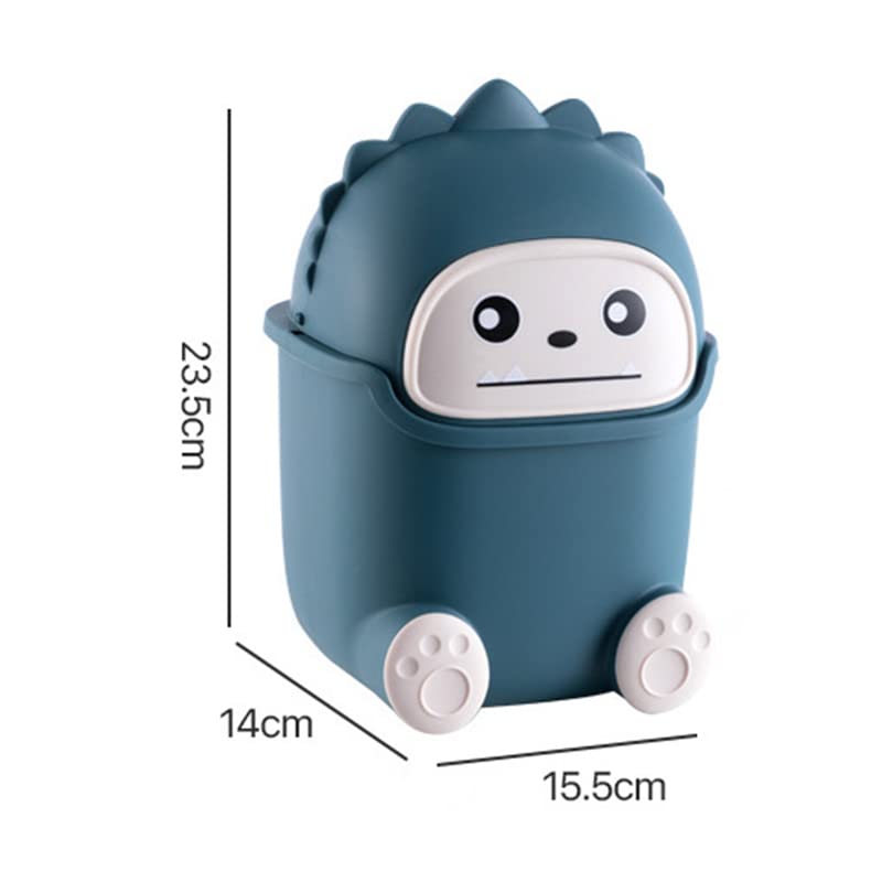 Mini Trash Can, Cute Cartoon Mini Wastebasket Trash Can with Swing Lid Reusable Plastic Small Wastebasket Tiny Desktop Waste Garbage Bin(Navy Blue)