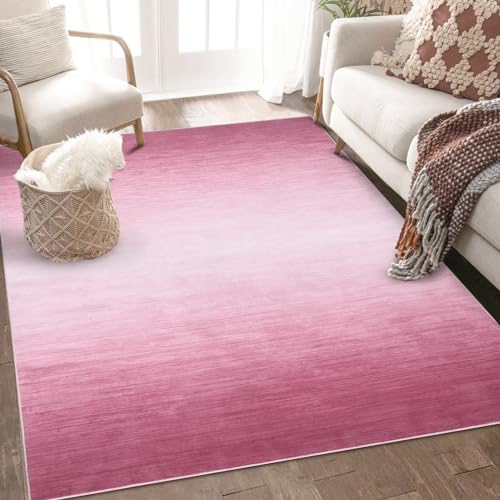 ROYHOME 9x12 Living Room Area Rug Modern Ombre Area Rug Non-Slip Washable Indoor Area Rug Contemporary Area Rug Large Floor Carpet for Bedroom Nursery, Pink