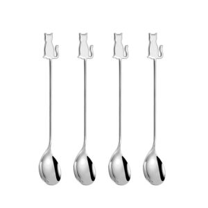 ouliget stainless steel mini coffee espresso spoon, dessert teaspoons small soup spoons, silver cute animals coffee spoon, 5.6 inch, set of 4